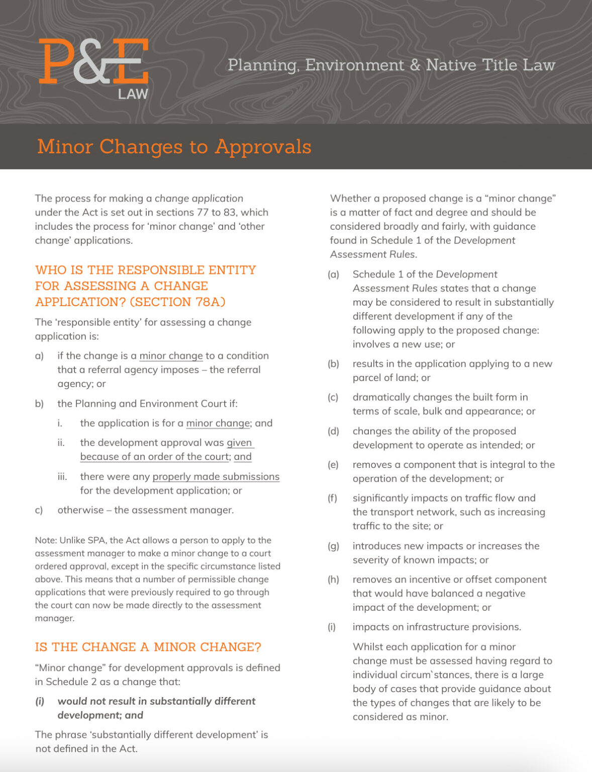 Minor changes to approvals : Cheat Sheet – P&E Law