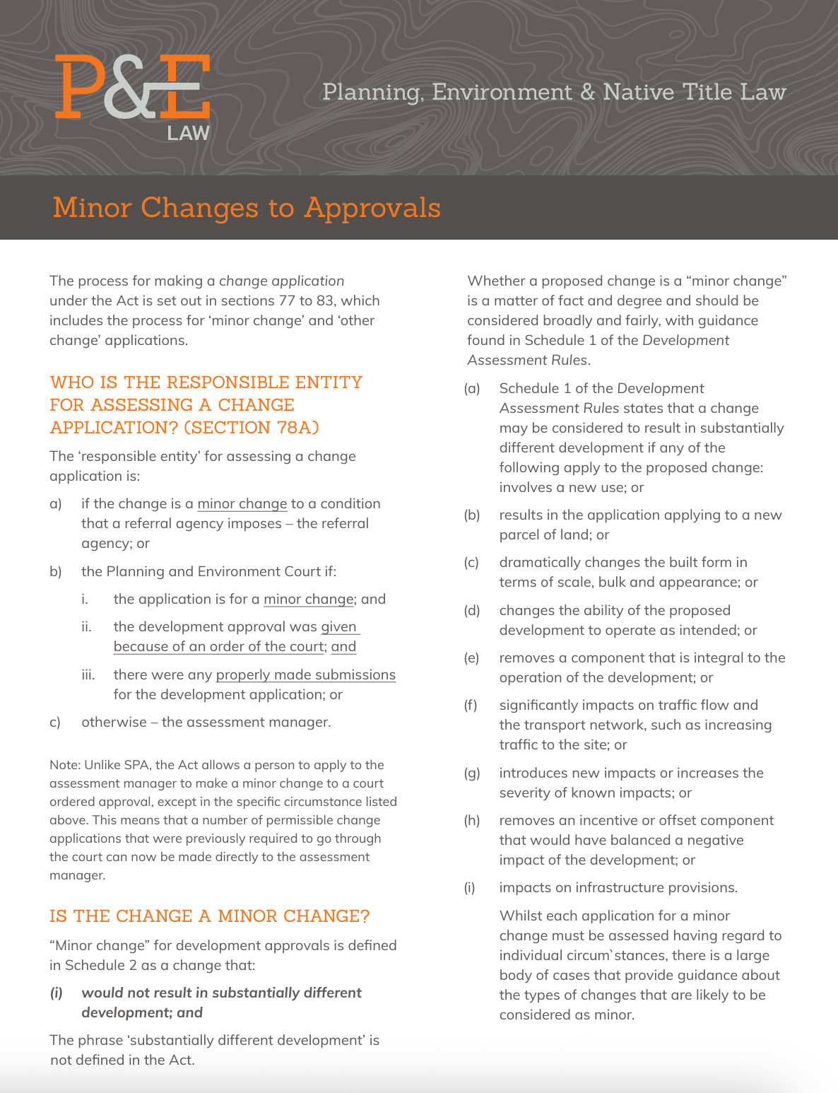Minor changes to approvals : Cheat Sheet – P&E Law
