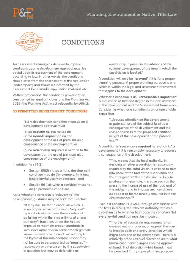 Conditions : Cheat Sheet – P&E Law
