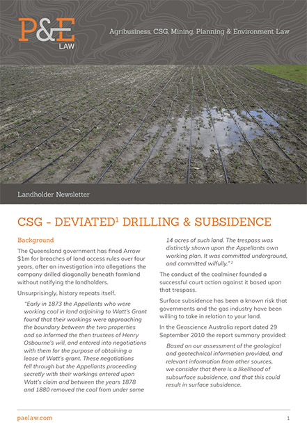 CSG – Deviated Drilling & Subsidence – P&E Law